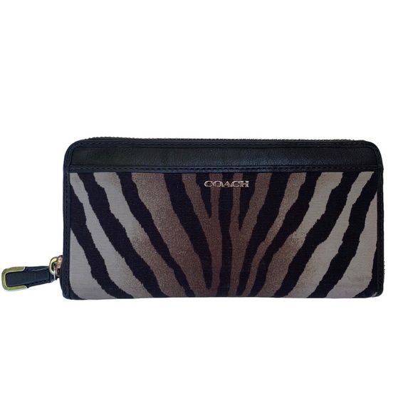 Coach | Bags | Coach Accordian Zip Zebra Print Leather Wallet Organizer ...